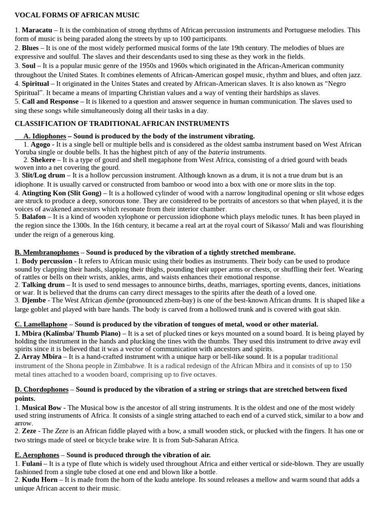 Key Vocal Forms of African Music | PDF | String Instruments | Drum