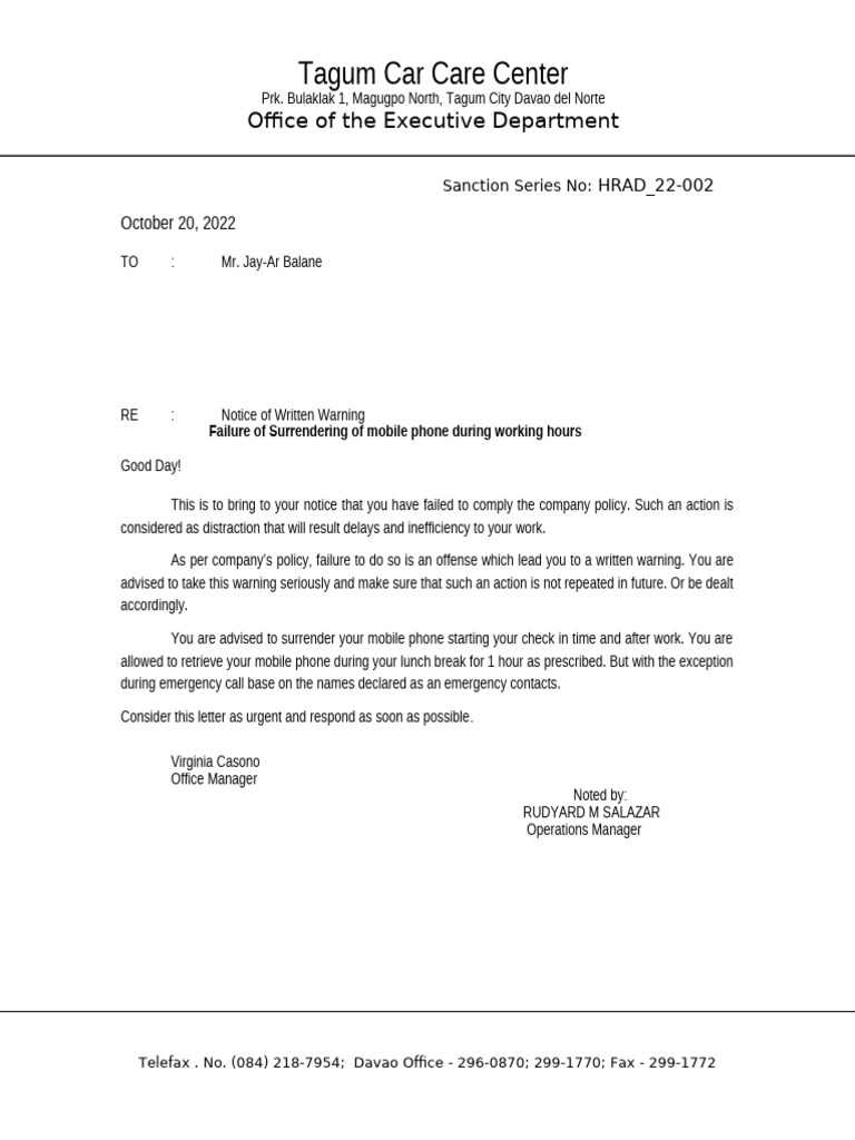 HR - Sanction Memo Form - Awol Written Warning | PDF