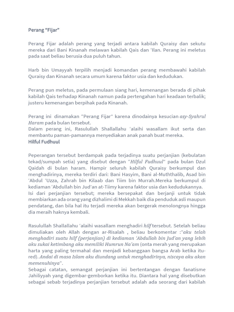 Sejarah Perang Fijar dan Hilful Fudhuul | PDF