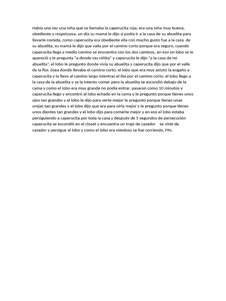 Había Una Vez Una Niña Que Se Llamaba La Caperucita Roja | PDF