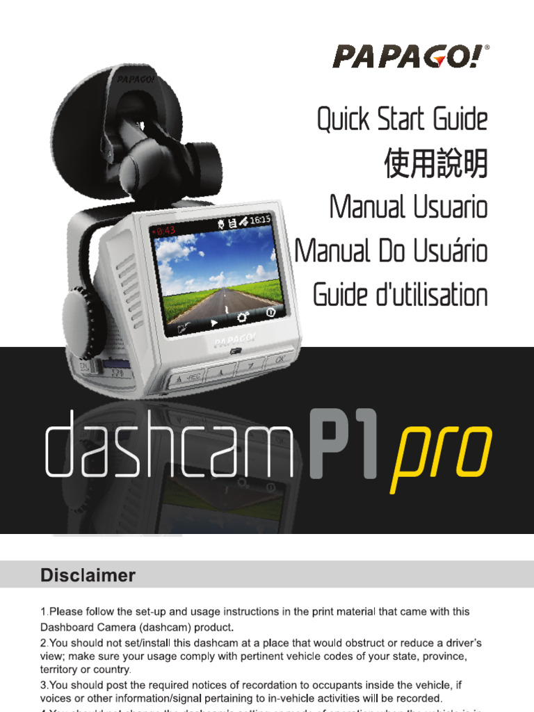 Dashcam PapaGo Quickguide P1pro | PDF