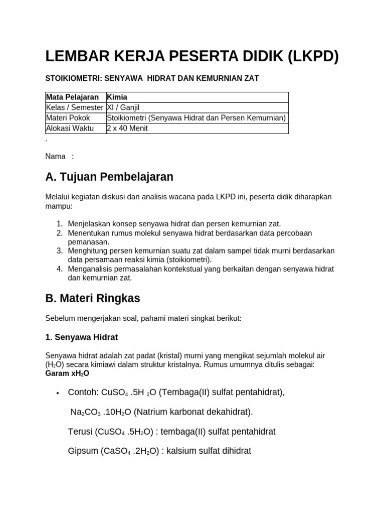 Stoikiometri Senyawa Hidrat dan Kemurnian | PDF
