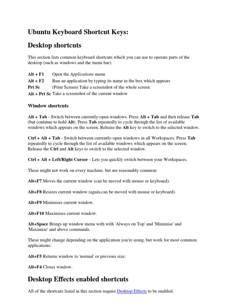 Ubuntu Keyboard Shortcut Keys | PDF | Computer Keyboard | Keyboard Shortcut