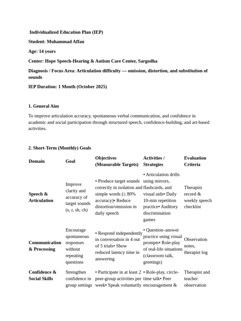 Individualized Education Plan of Affan | PDF | Individualized Education ...
