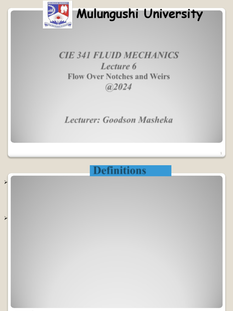 Lecture 6-Flow Through Weirs | PDF | Discharge (Hydrology) | Chemical ...