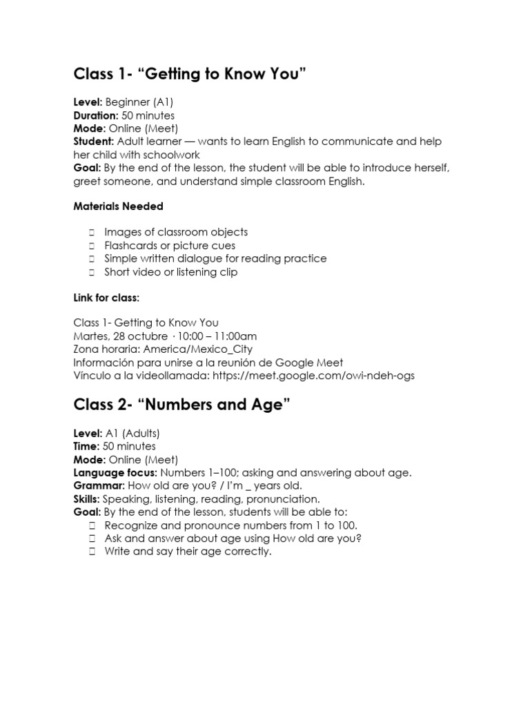 Lesson Plan Week 1 (Oct 28-30) | PDF