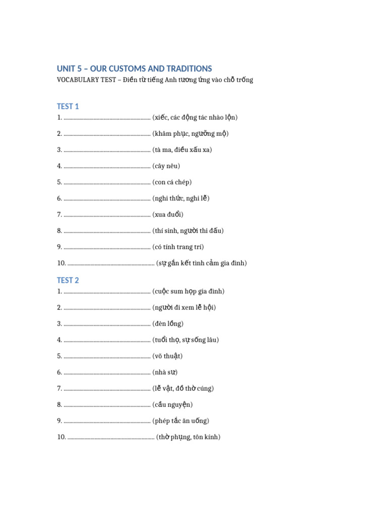 Unit5 Vocabulary Test | PDF