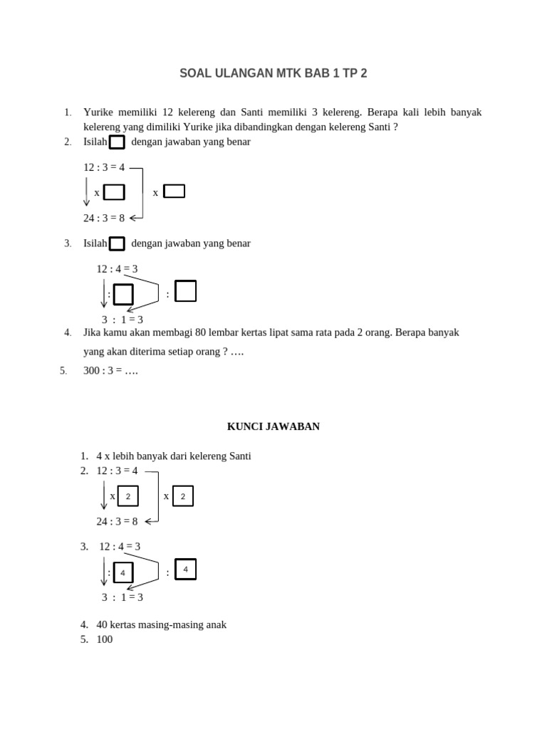 Soal Mtk Bab 1 Tp 2 Fix | PDF