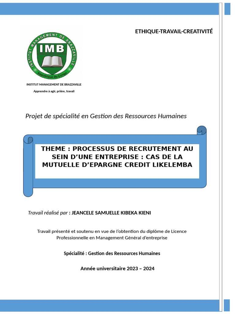 Recrutement en entreprise : étude de cas IMB | PDF | Recrutement ...