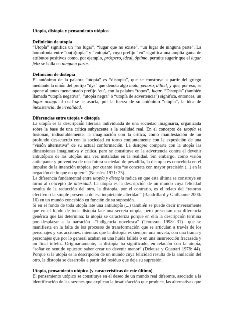 Utopía y distopía: conceptos y diferencias | PDF | utopía | Distopía