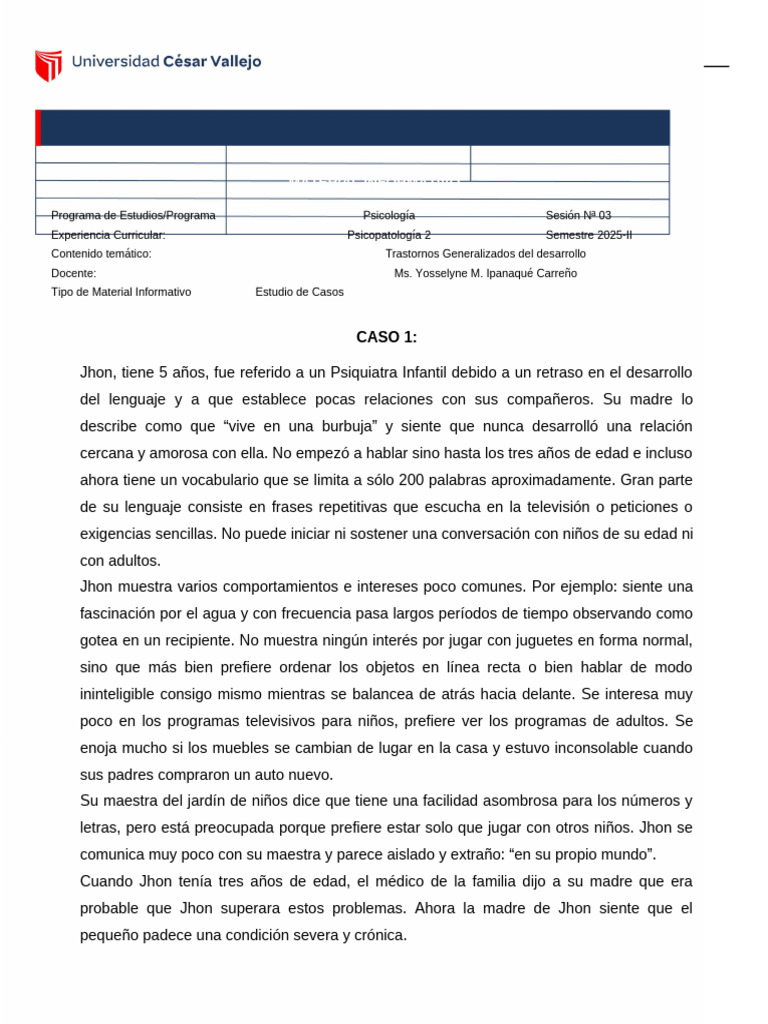 Casos_TGD (1) | PDF | Manual Diagnóstico y Estadístico de los Trastornos Mentales | Enfermedades ...