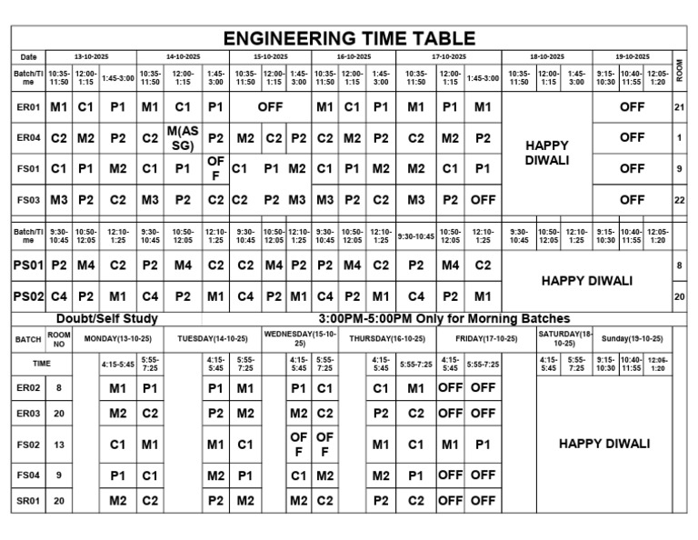 Tulsi Tower Engineering Time Table W.E.F. 13.10.2025 | PDF