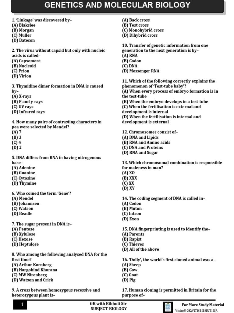 Genetics and Molecular Biology Quiz | PDF | Genetics | Gene