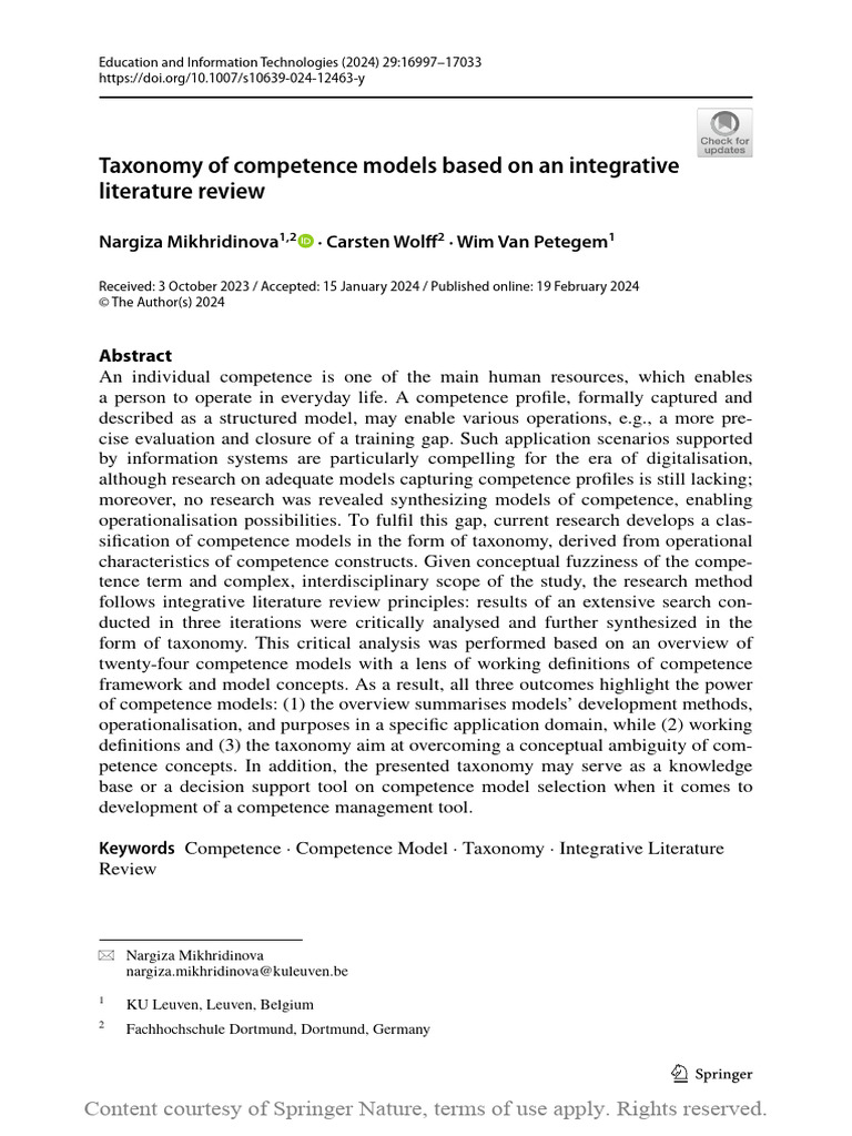 Taxonomy of Competence Models Based On An Integrat | PDF | Information ...