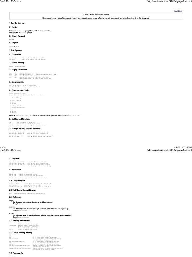 Quick Unix Reference Pdf Computer File Command Line Interface