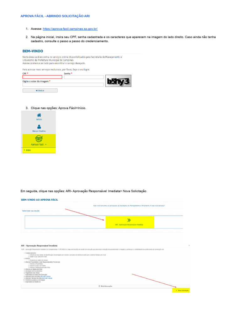 Como Solicitar ARI no Aprova Fácil | PDF
