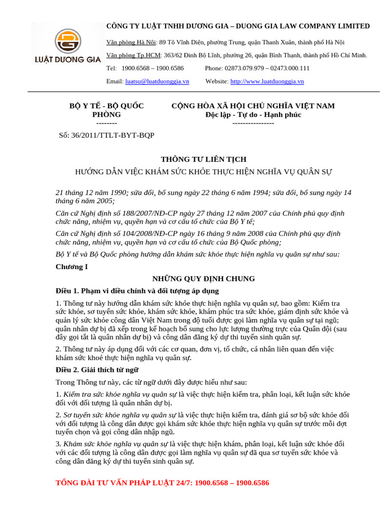 Thong Tu Lien Tich 36 - 2011 - TTLT BYT BQP | PDF