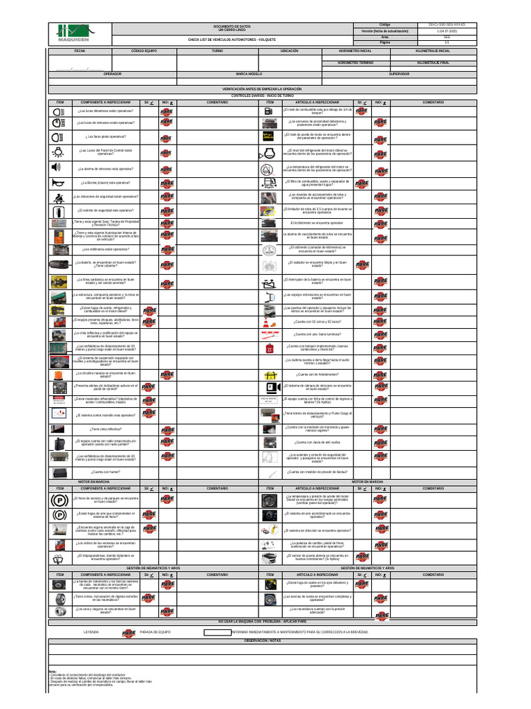 Check List de Inspección de Volquetes | PDF | Neumático | Vehículo de motor