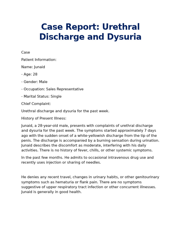 Case Report Urethral Discharge and Dysuria | PDF | Urinary Tract ...