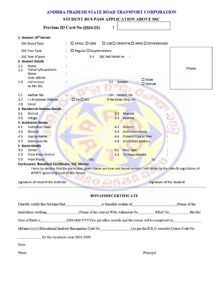 Bus Pass Application | PDF