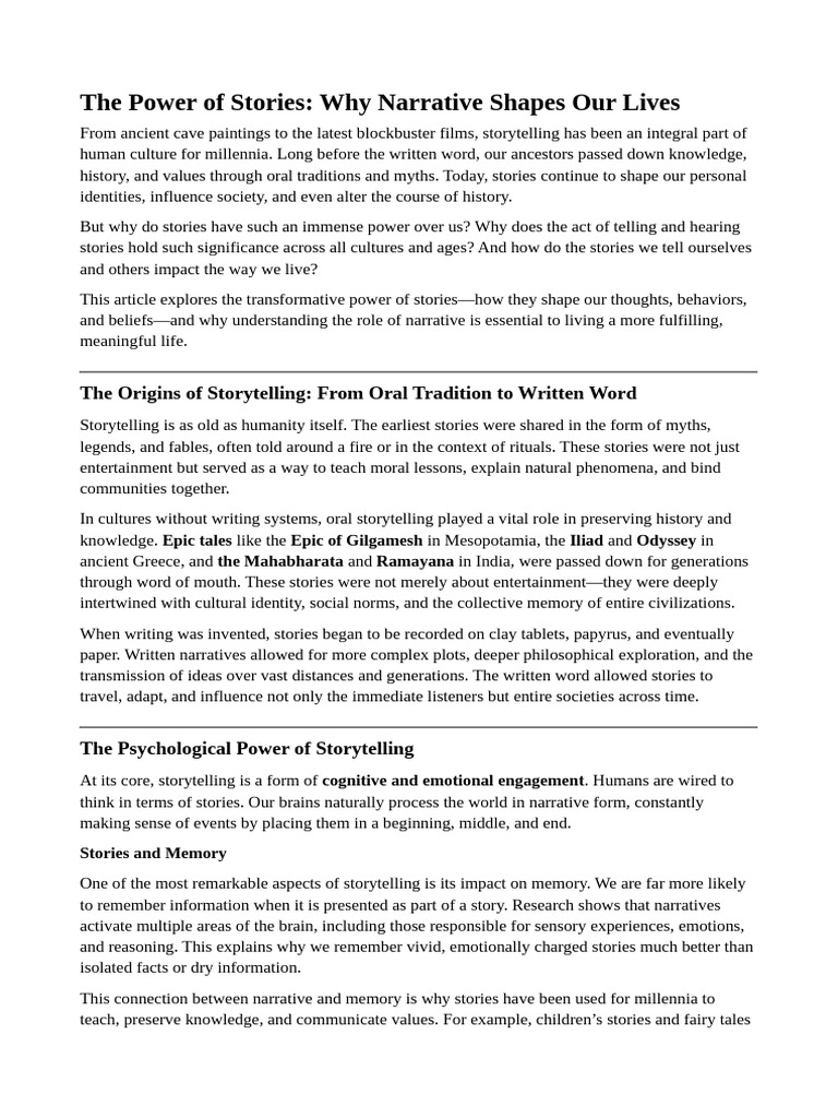 The Power of Stories: Why Narrative Shapes Our Lives | PDF | Narrative ...