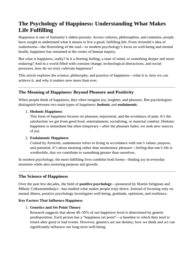 The Psychology of Happiness: Understanding What Makes Life Fulfilling ...