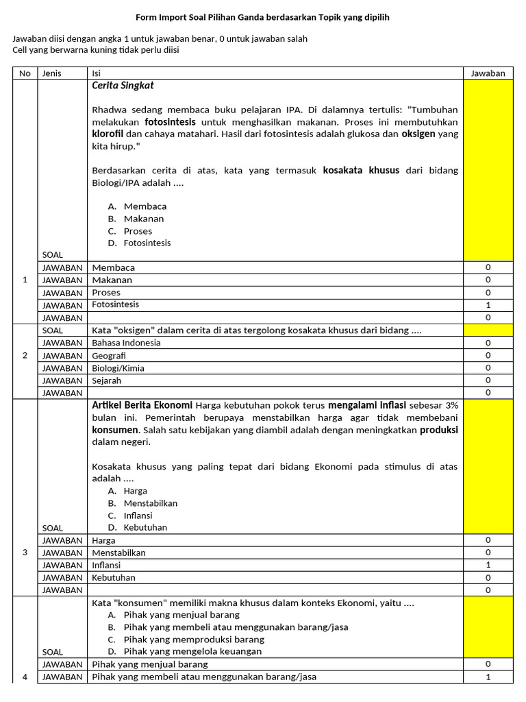 Formulir Import Soal Pilihan Ganda | PDF