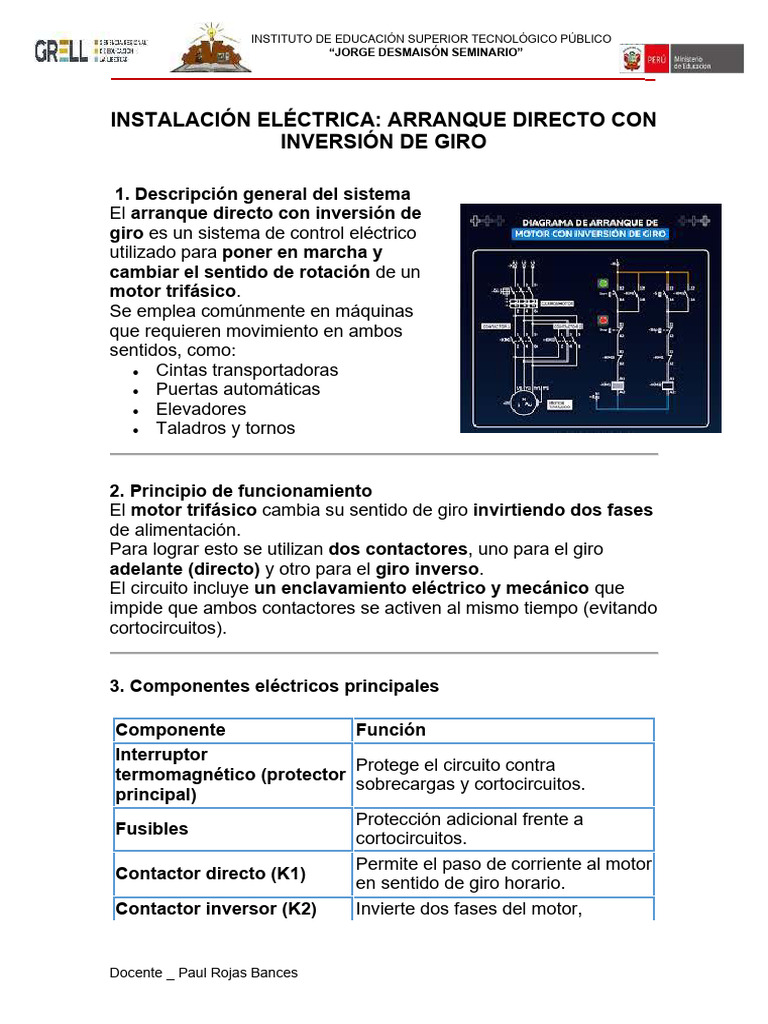 Arranque Directo y Giro Inverso de Motores | PDF | Relé | Motores