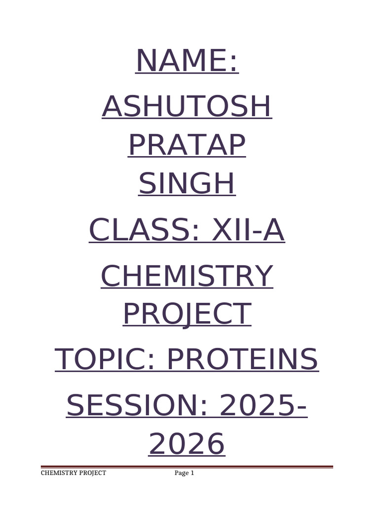 Chemistry Project on Proteins | PDF | Proteins | Amino Acid