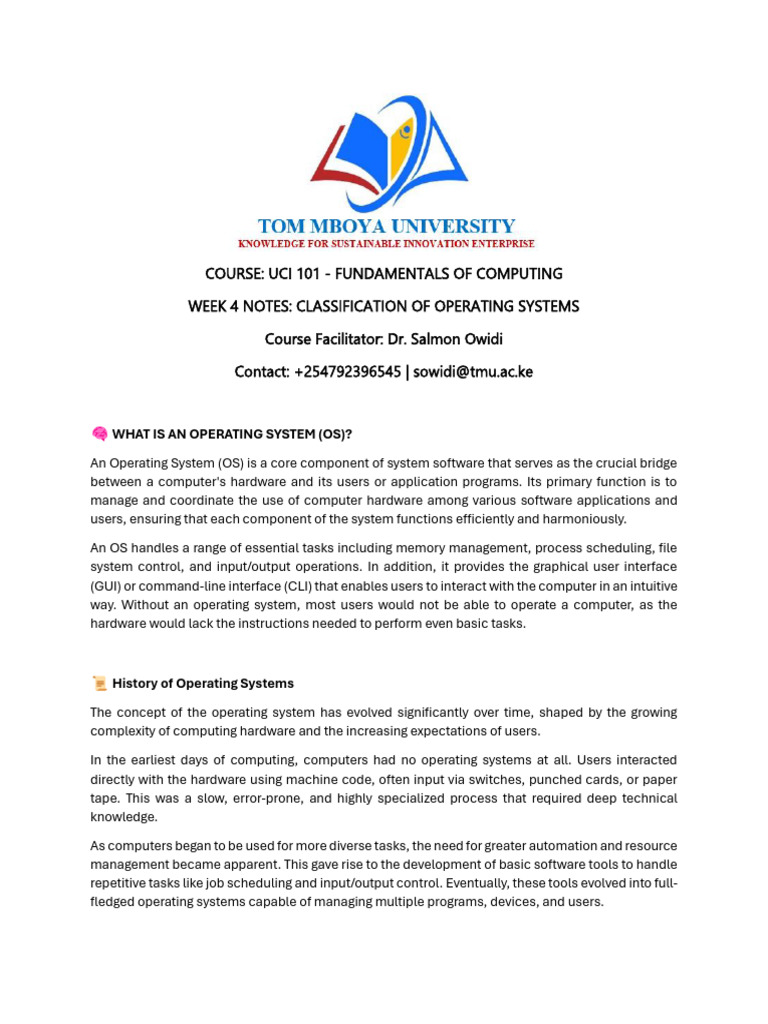 Classification of Operating Systems | PDF | Operating System ...