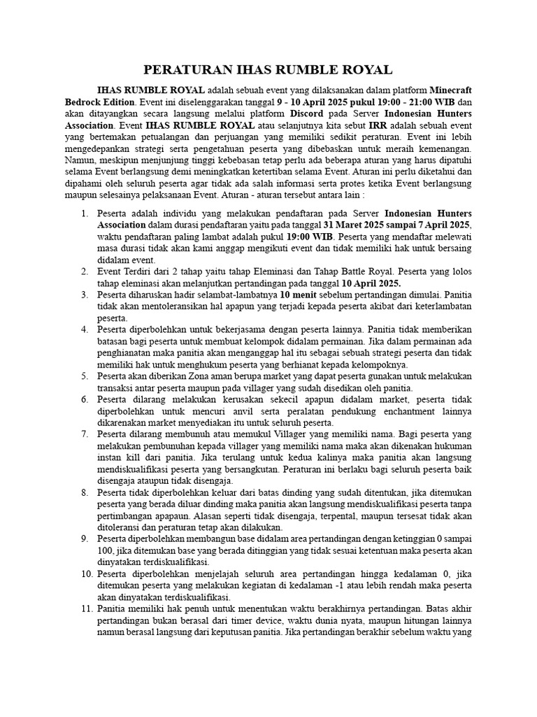 Peraturan Event IHAS Rumble Royal | PDF