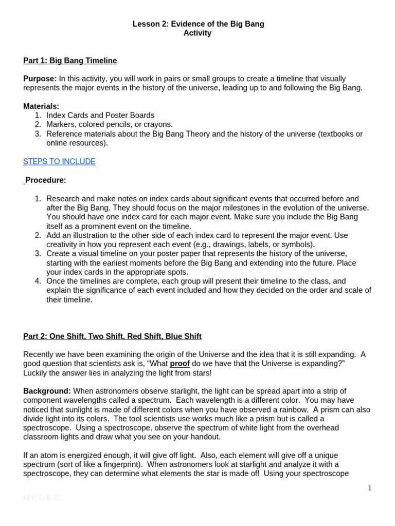 Activity #2 - Evidence of The Big Bang | PDF | Spectroscopy | Redshift