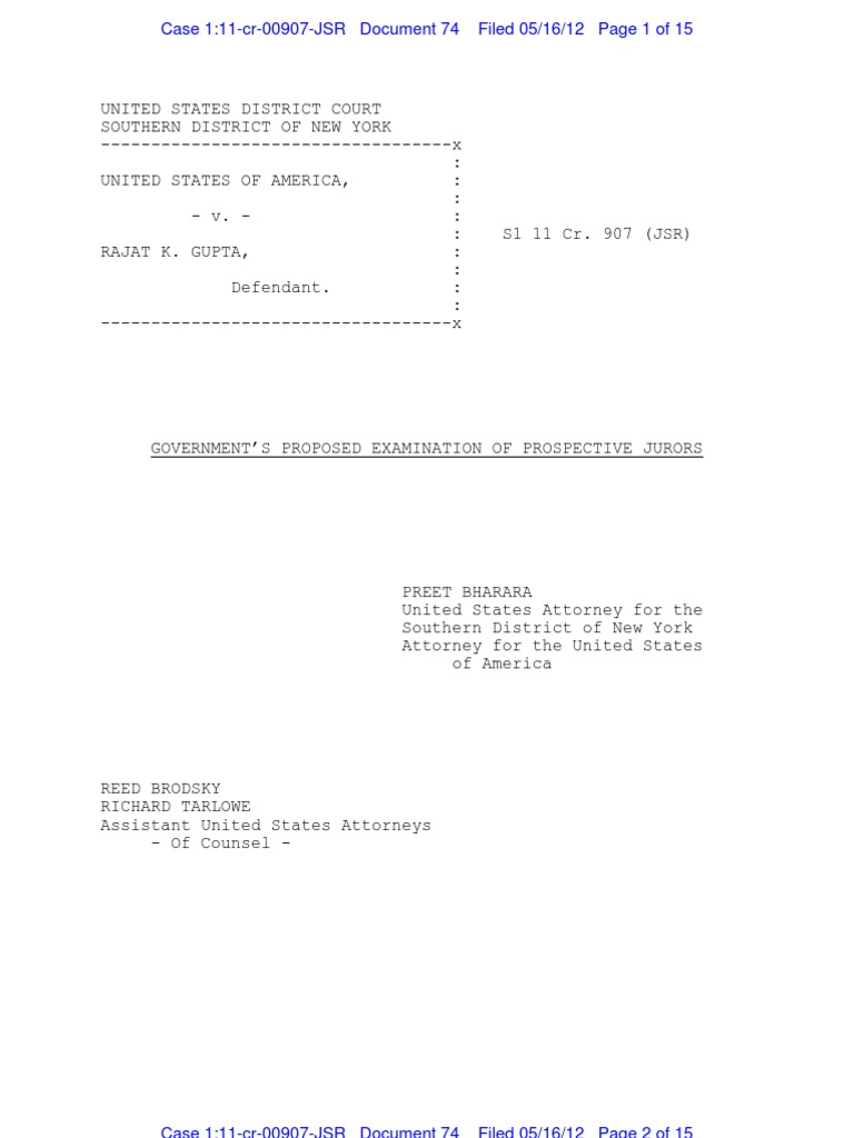 Witness List For Rajat K. Gupta Trial | PDF | Financial Industry ...