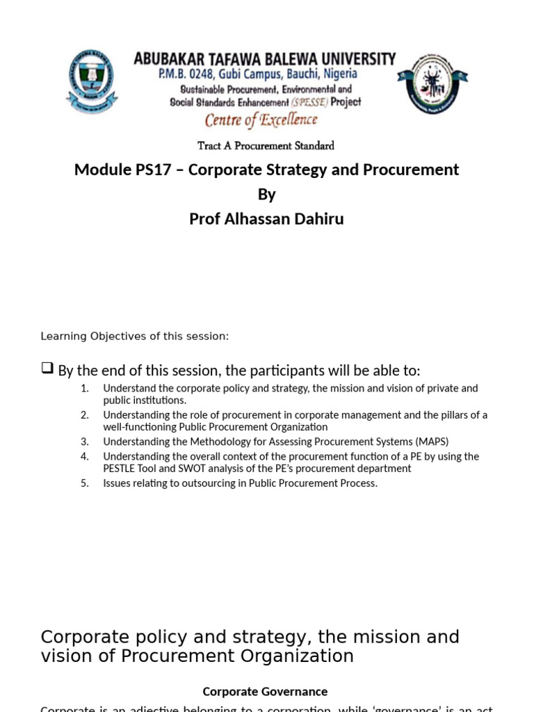 MODULE PS17 - Corporate Strategy and Procurement | PDF | Procurement ...