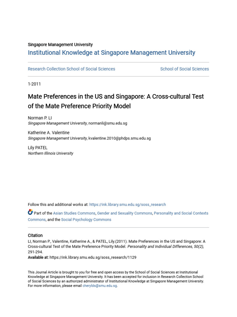Cross-Cultural Mate Preferences Study | PDF | Physical Attractiveness ...