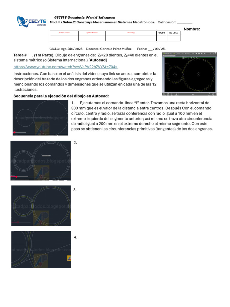 Dibujos de Engranes de 20 y 40 Dientes en Autocad - Link - Video | PDF