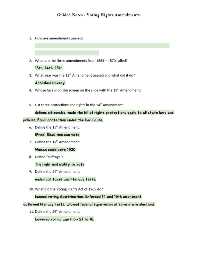 Guided Notes Voting Amendments | PDF