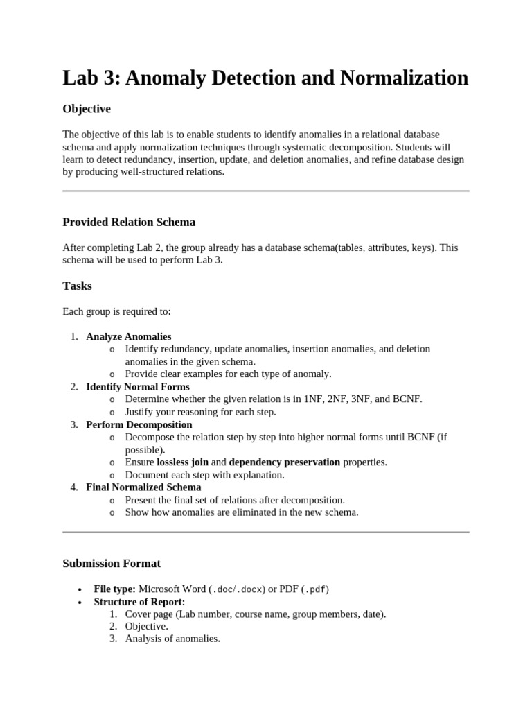 Lab 3 Anomaly Detection and Normalization | PDF