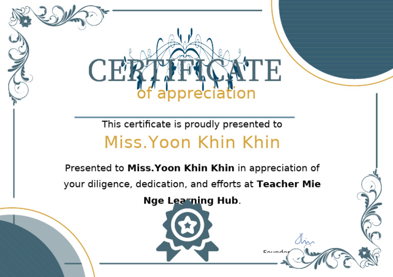 Certificate of Appreciation for Yoon Khin Khin | PDF