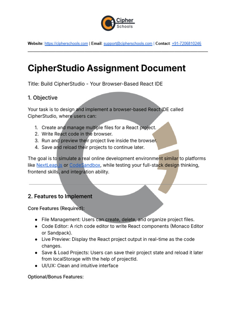 CipherSchools - CipherStudio - Full Stack Assignment | PDF | User Interface | Integrated ...