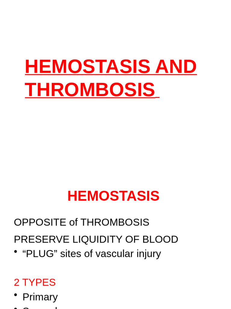 Hemostasis and Thrombosis Overview | PDF | Coagulation | Platelet