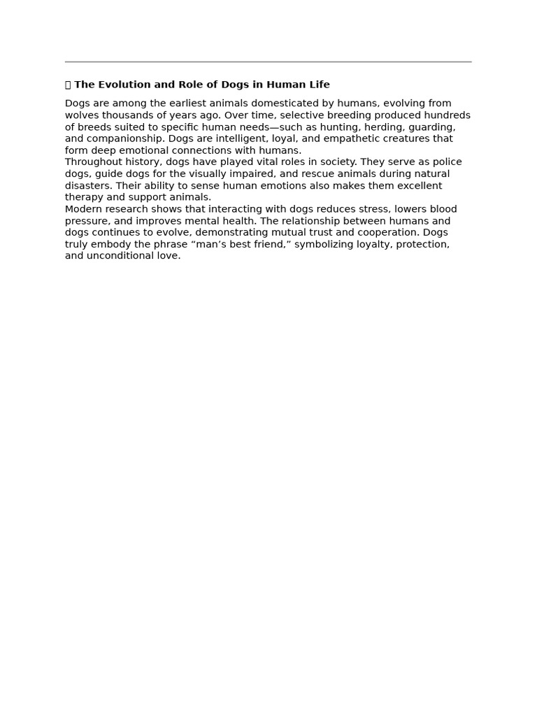 The Evolution and Role of Dogs in Human Life | PDF