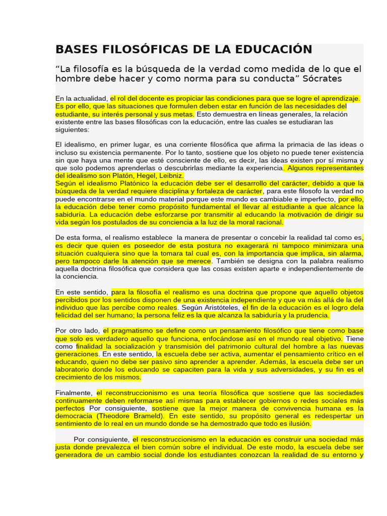 Filosofía y Educación: Enfoques Clave | PDF | Realismo filosófico | Verdad