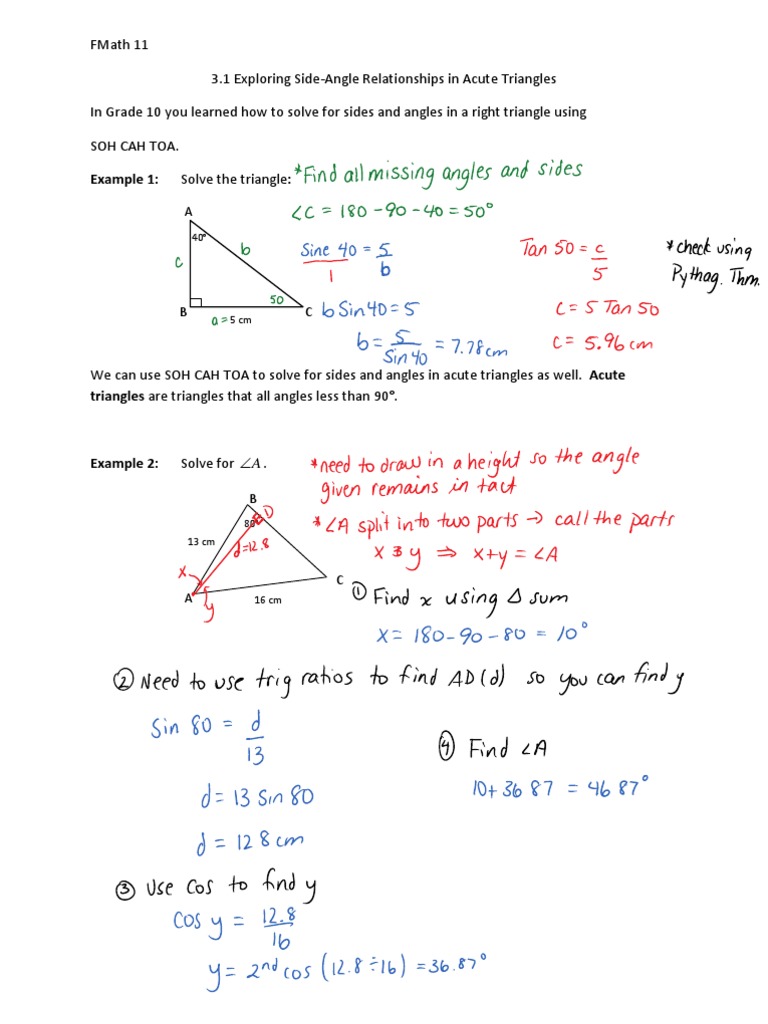 Side-Angle Relationships in Acute Triangles | PDF | Triangle | Angle