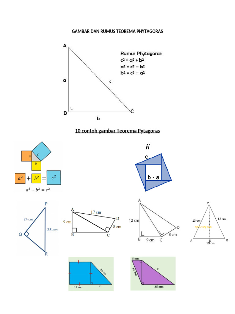 Gambar Dan Rumus Teorema Phytagoras | PDF