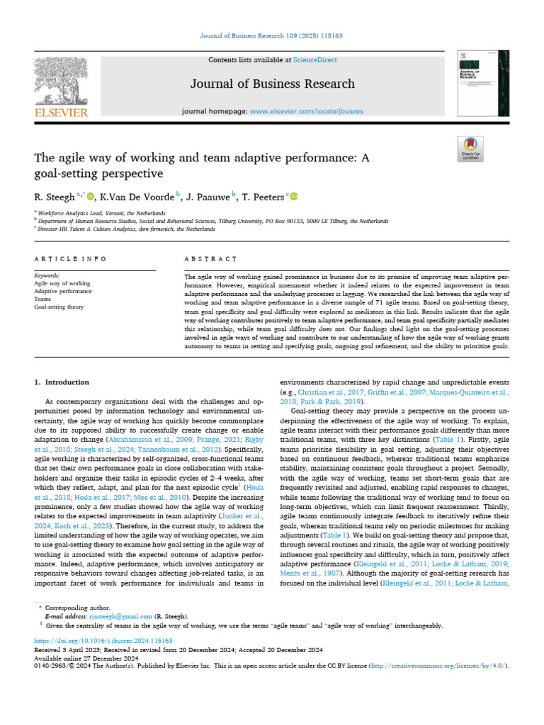The Agile Way of Working and Team Adaptive Performance A Goal Setting ...