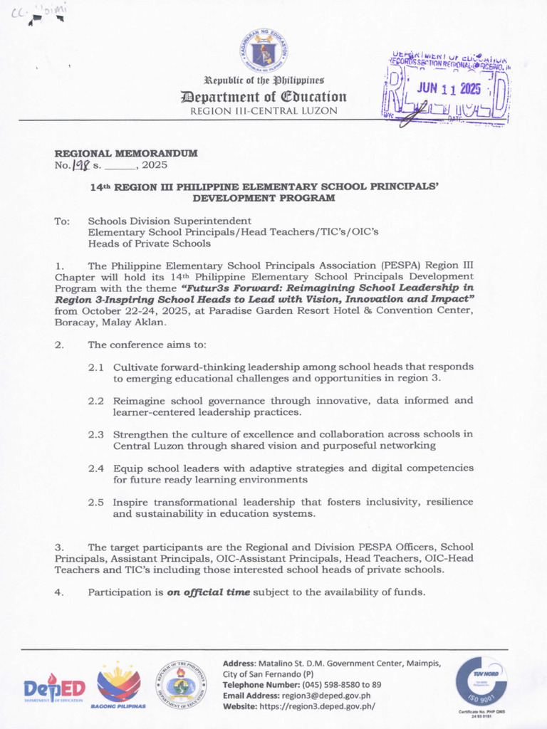 RM No. 198 s.2025 14th Region III Philippine Elementary School ...