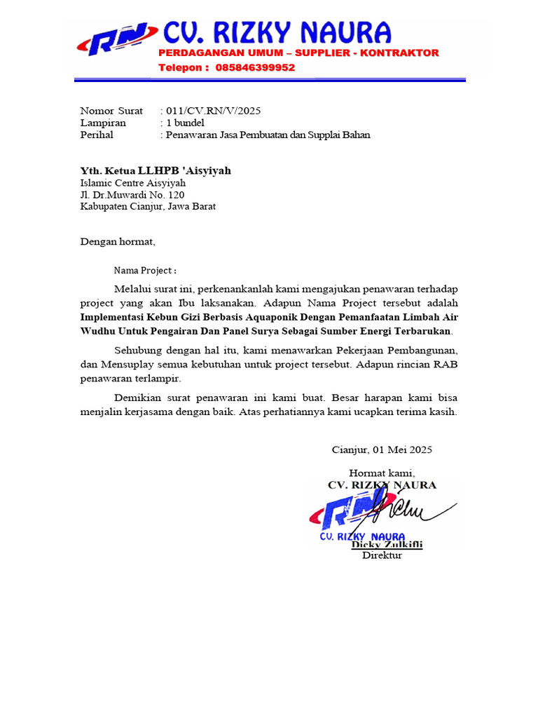 Penawaran CV - Rizky Naura | PDF