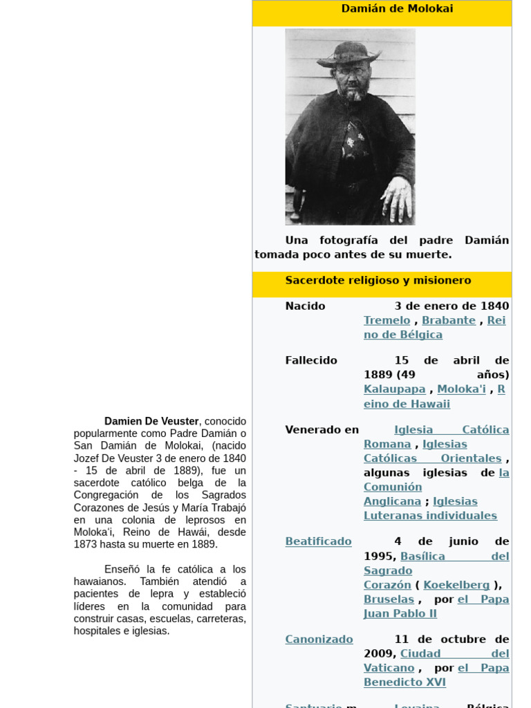 Canonización del Padre Damián | PDF
