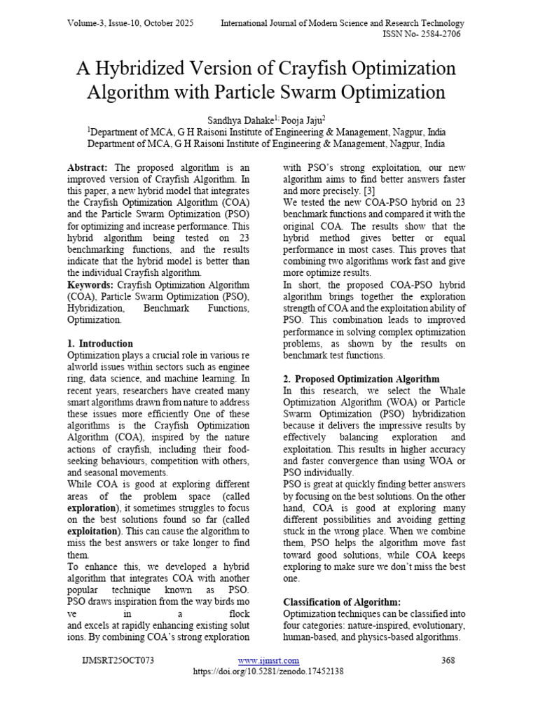 Hybrid COA-PSO Optimization Algorithm | PDF | Mathematical Optimization ...